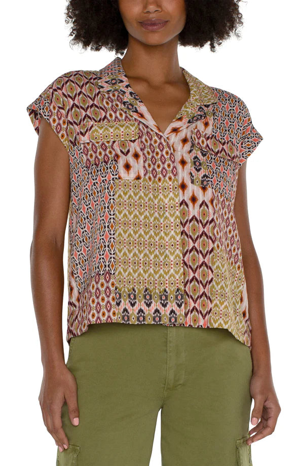 Liverpool Cropped Dolman Camp Shirt Geo Patchwork – Dan's Southern Prep