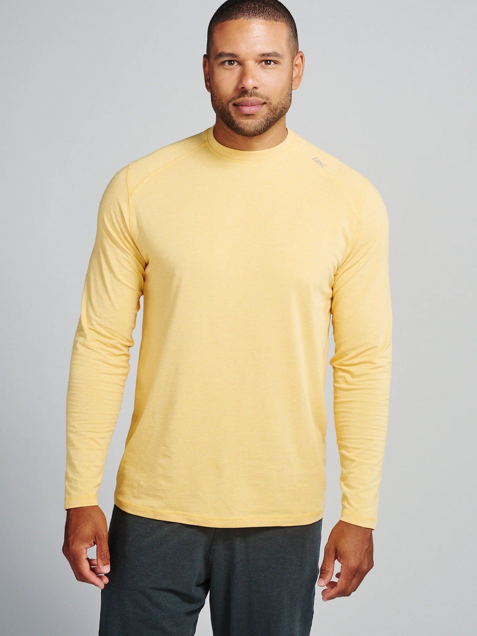 Tasc Carrollton Long Sleeve Fitness T-Shirt in Daybreak Yellow Heather ...