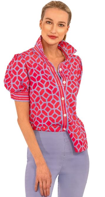 Gretchen Scott Puff Top - Lucy In The Sky With Diamonds Coral/Peri ...