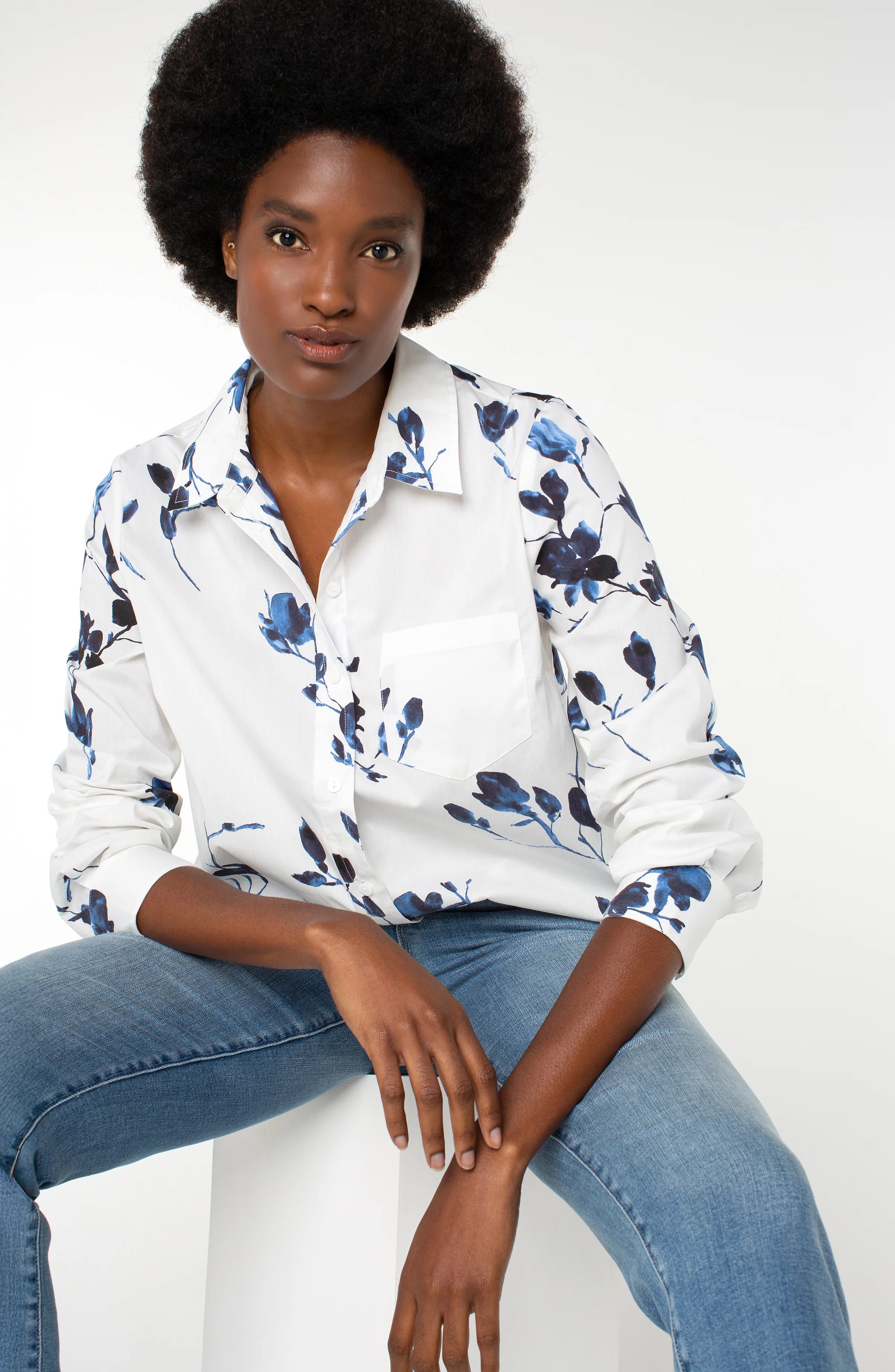 Liverpool Button Front Woven Shirt Indigo Rose – Dan's Southern Prep