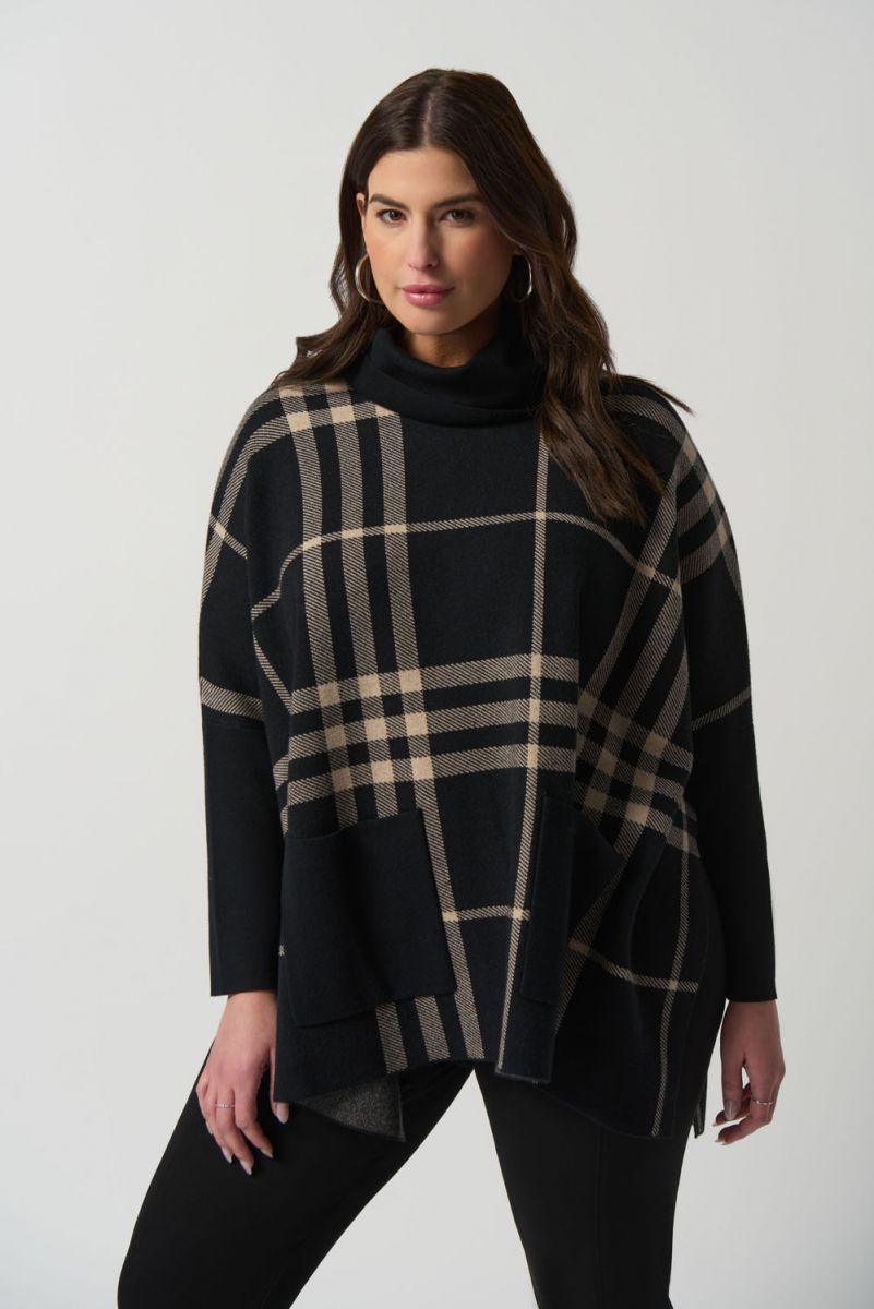 Joseph Ribkoff Black/Oatmeal Cowl Neck Plaid Poncho Style 233965 – Dan's Southern Prep